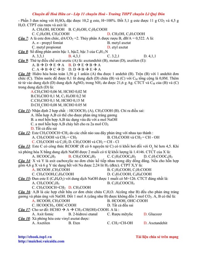 Chuyen de-hoa-huu-co-lop-11 chuyen-hoa | PDF