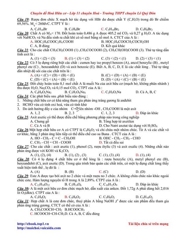 Chuyen de-hoa-huu-co-lop-11 chuyen-hoa | PDF