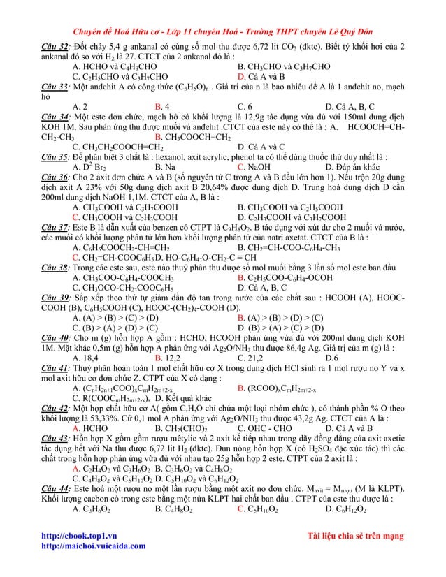 Chuyen de-hoa-huu-co-lop-11 chuyen-hoa | PDF