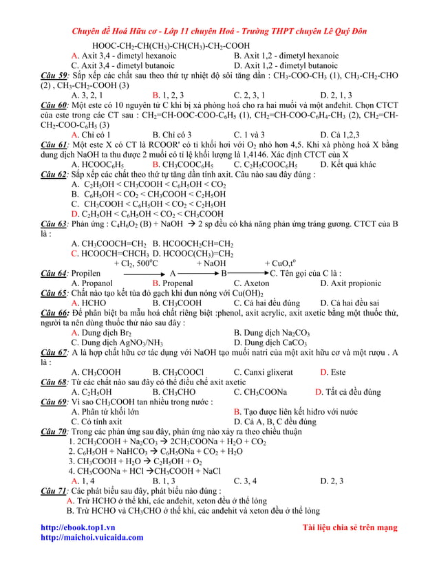 Chuyen de-hoa-huu-co-lop-11 chuyen-hoa | PDF