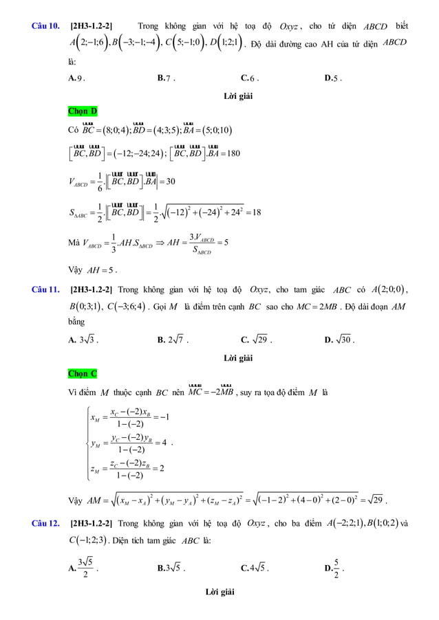 Chuyên Đề Phương Pháp Tọa Độ Trong Không Gian Oxyz Tự Luận Và Trắc Nghiệm | DOCX