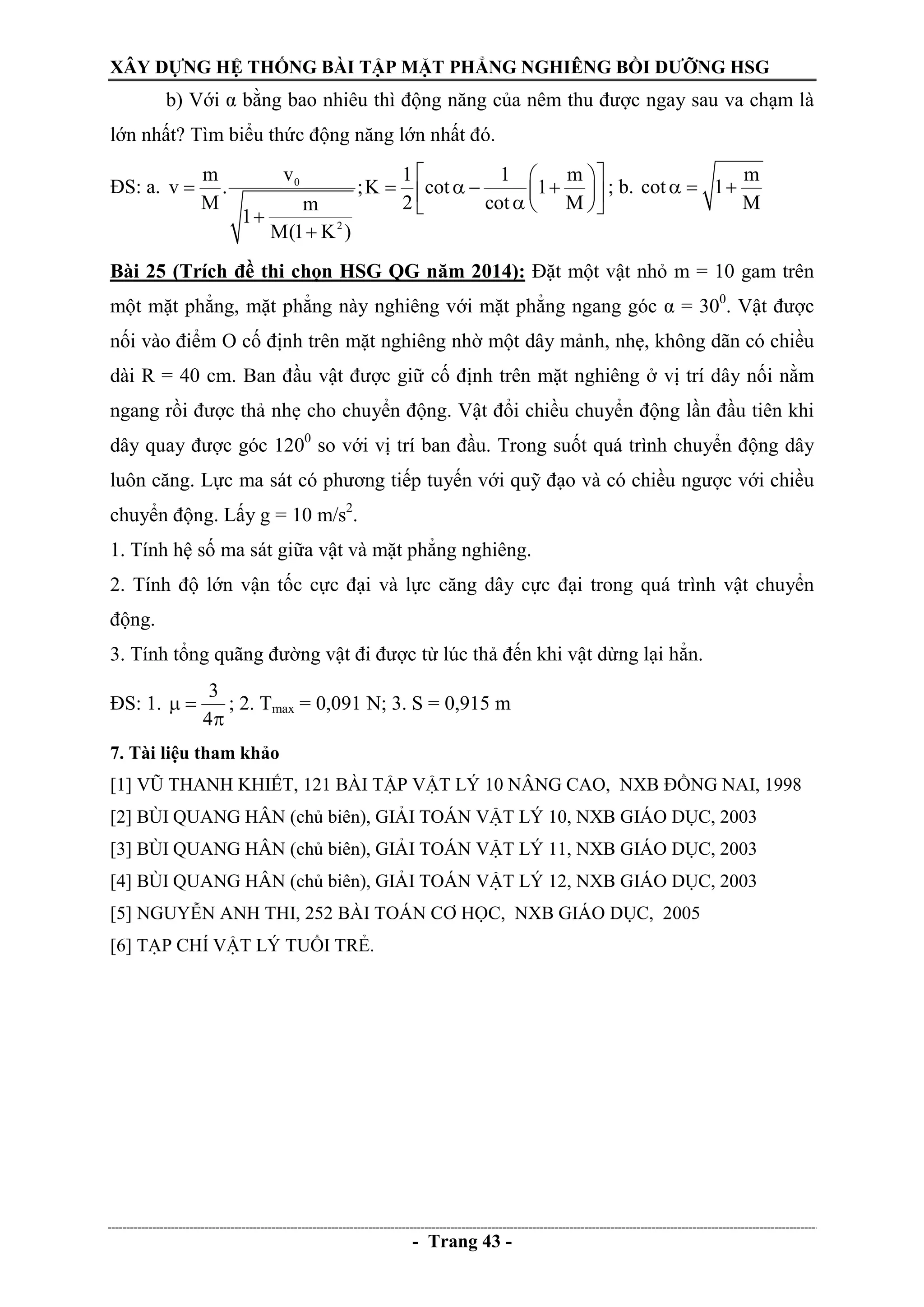 chuyên đề hệ thống bài tập mặt phẳng nghiêng lý 10 | PDF
