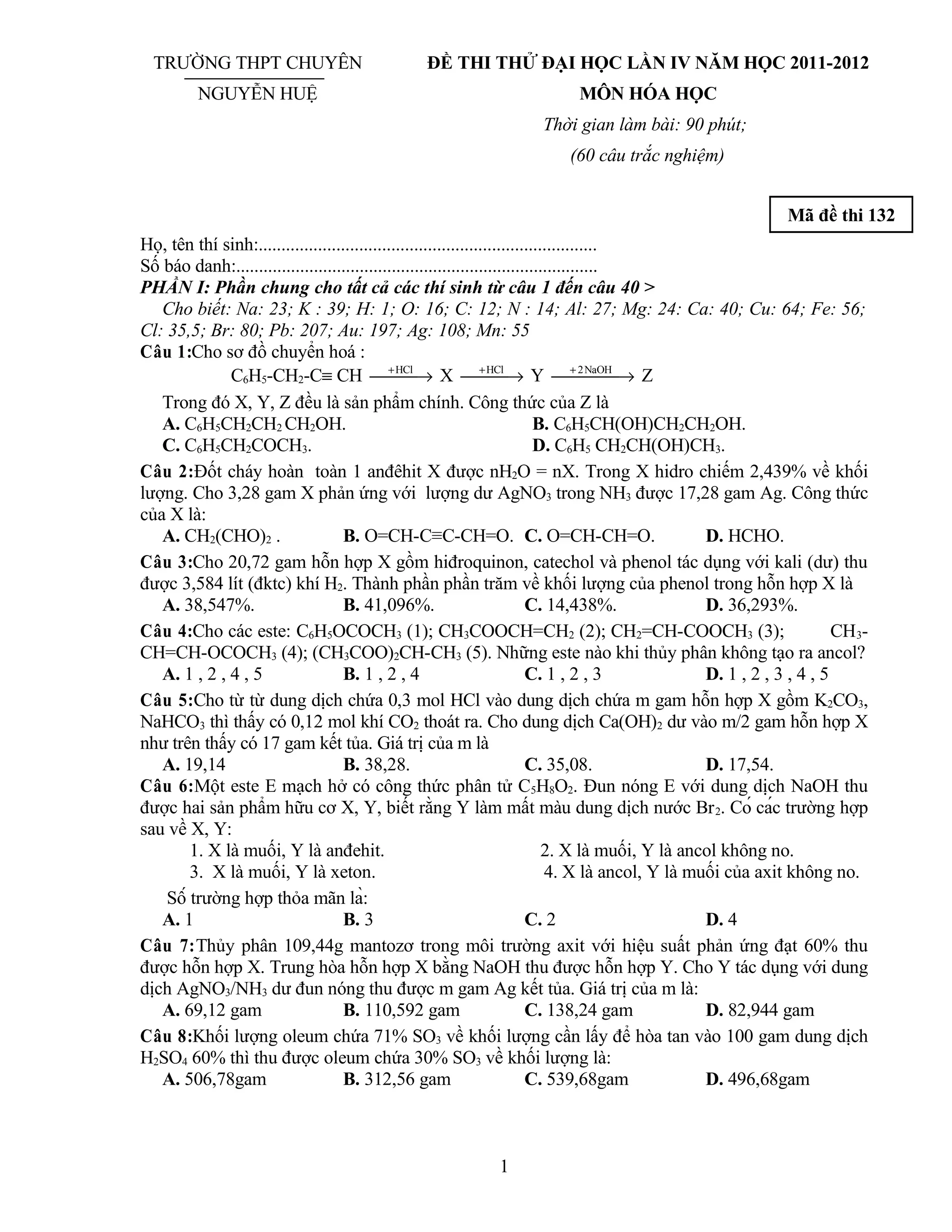 đề Chuyen-nguyễn-huệ-lần-4 | PDF