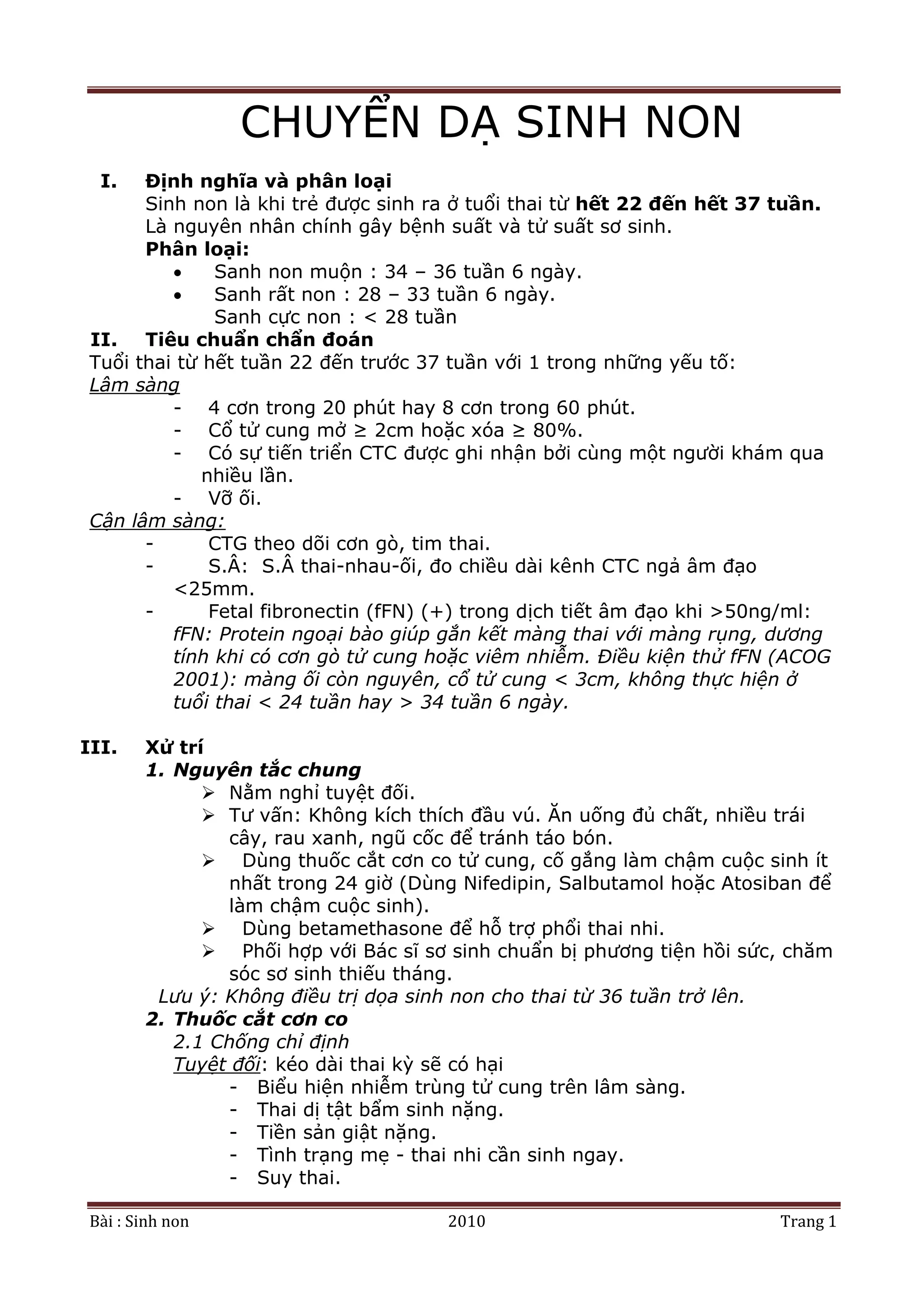 CHUYỂN DẠ SINH NON | PDF