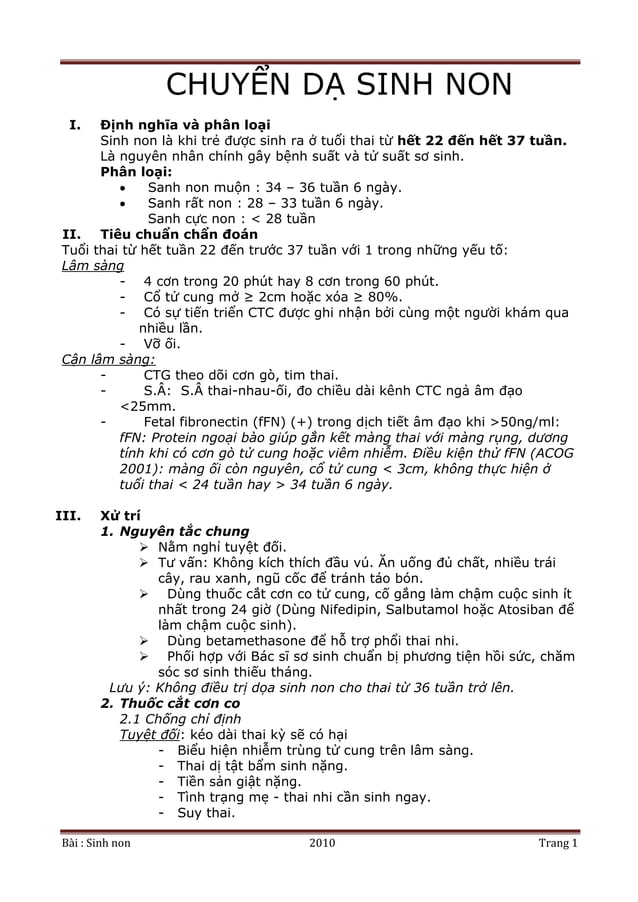 CHUYỂN DẠ SINH NON | PDF