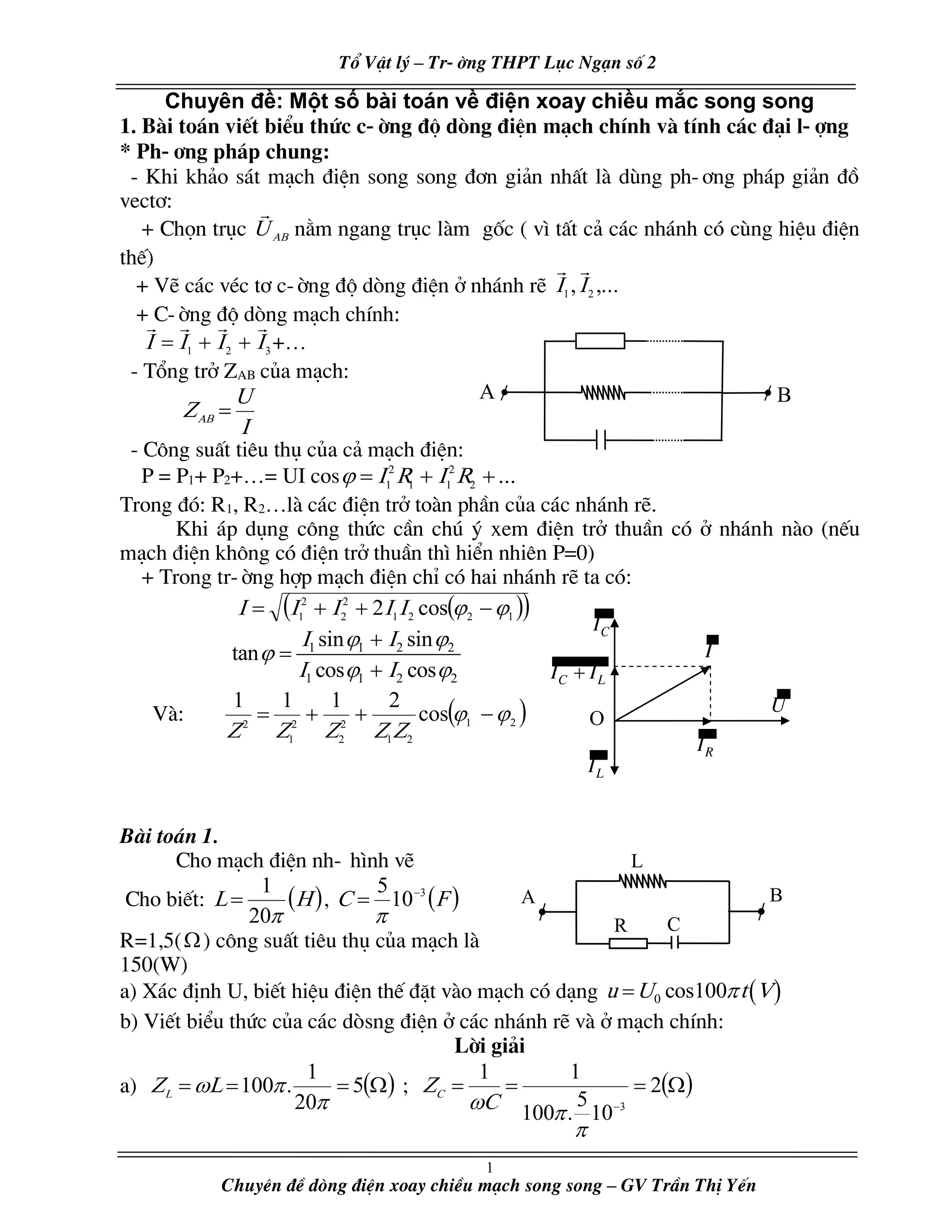 Chuyên đề điện xoay chiều mạch song song | PDF