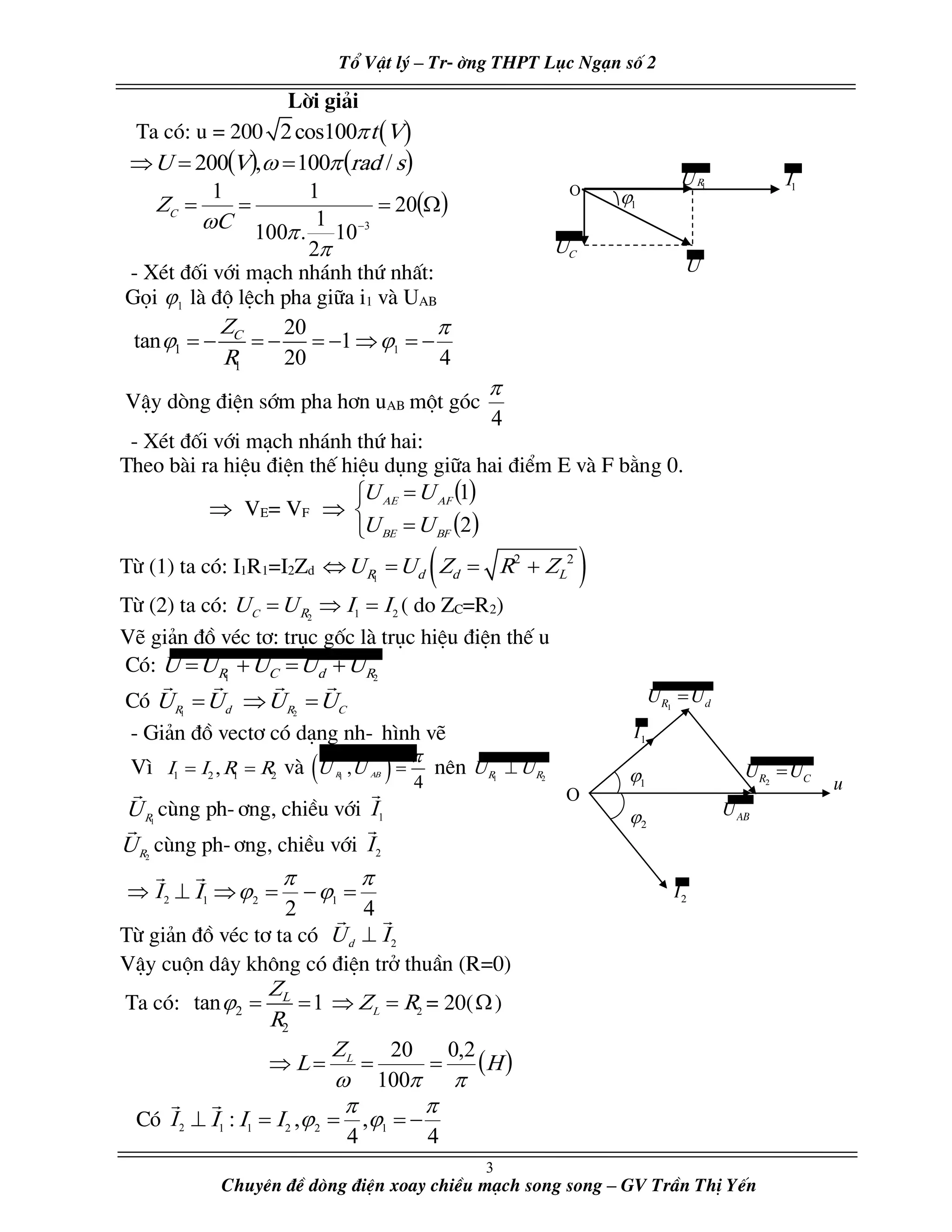 Chuyên đề điện xoay chiều mạch song song | PDF
