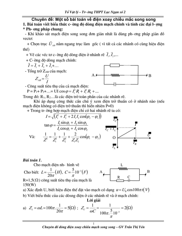 Chuyên đề điện xoay chiều mạch song song | PDF