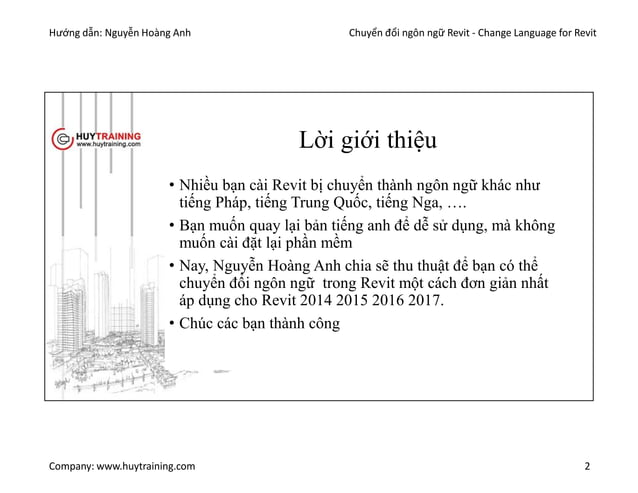 Thay đổi ngôn ngữ Revit - Change Language for Revit | PDF