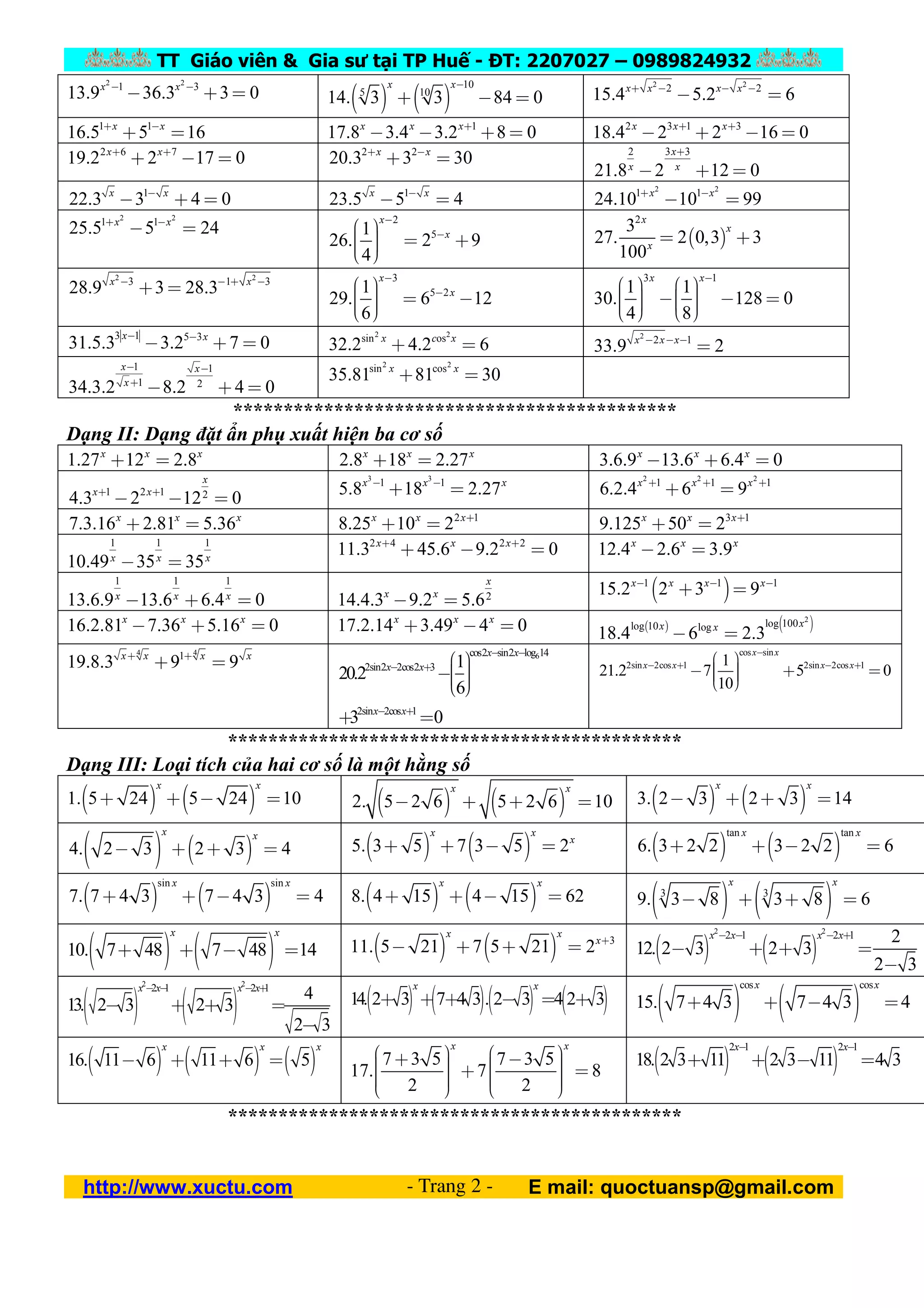 Chuyen phuong trinh mu logarit day du | PDF
