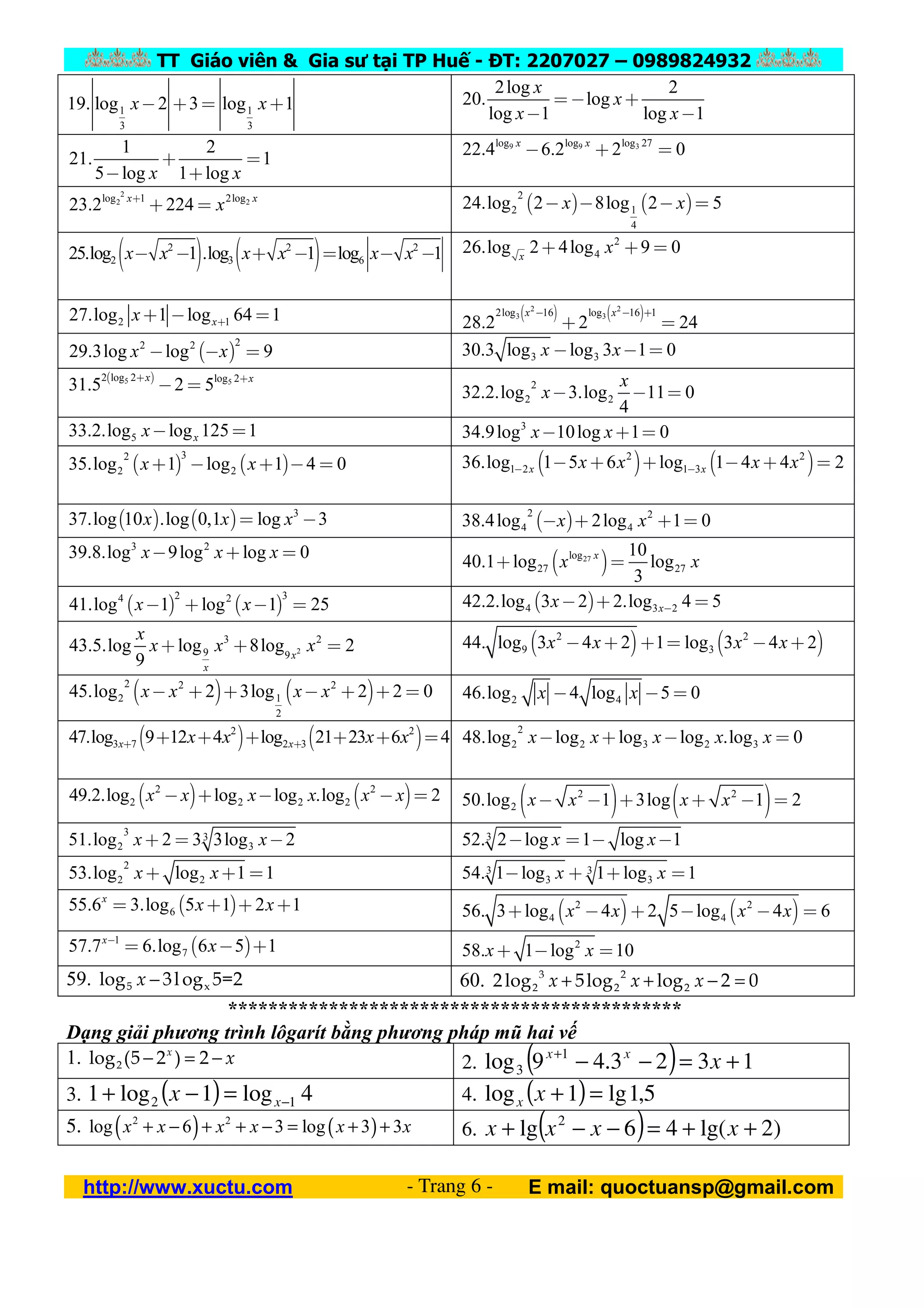 Chuyen phuong trinh mu logarit day du | PDF