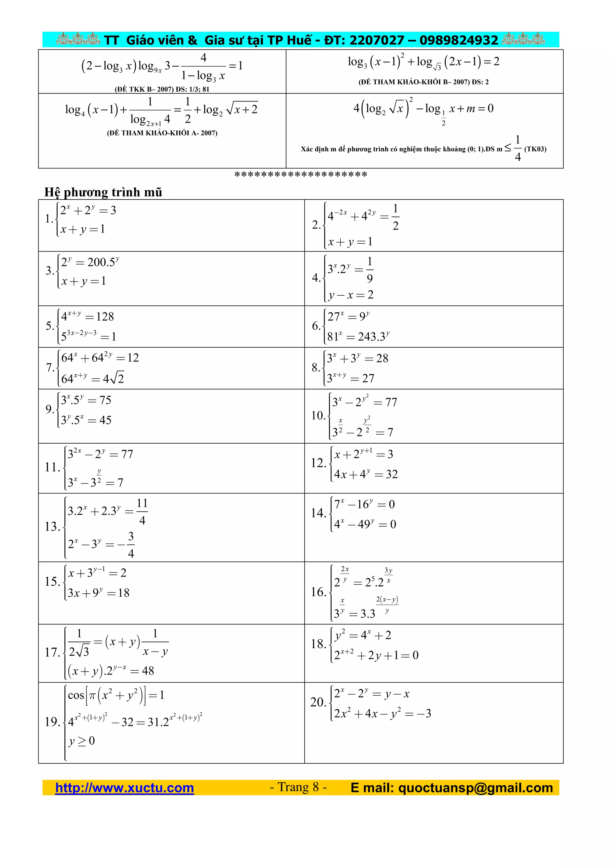 Chuyen phuong trinh mu logarit day du | PDF