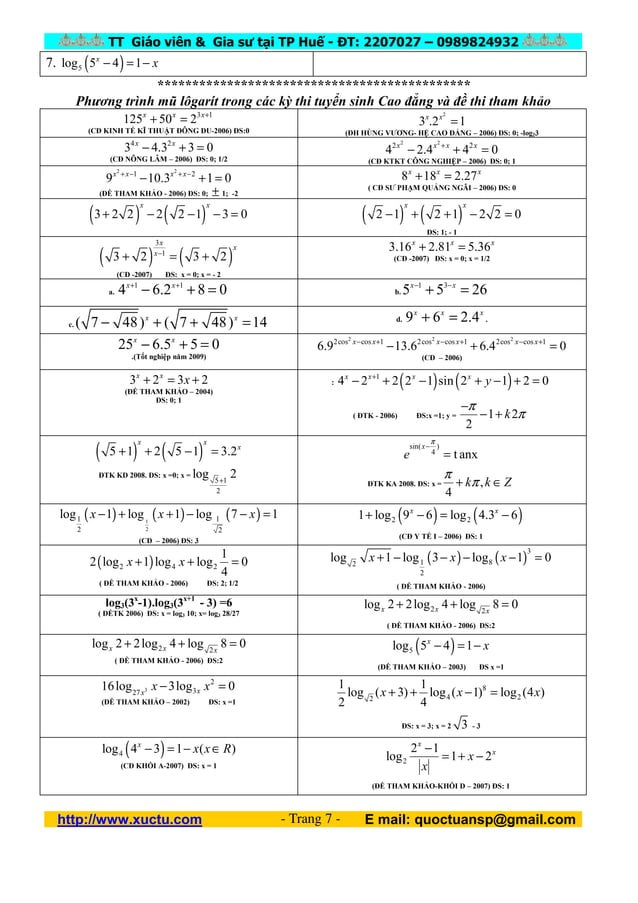Chuyen phuong trinh mu logarit day du | PDF