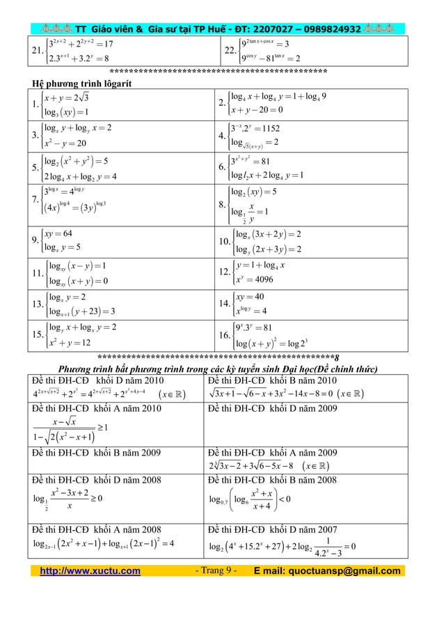 Chuyen phuong trinh mu logarit day du | PDF