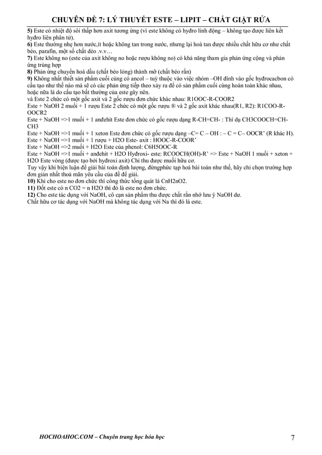 Chuyên đề 7 lý thuyết este lipit - chất giặt rửa. | PDF