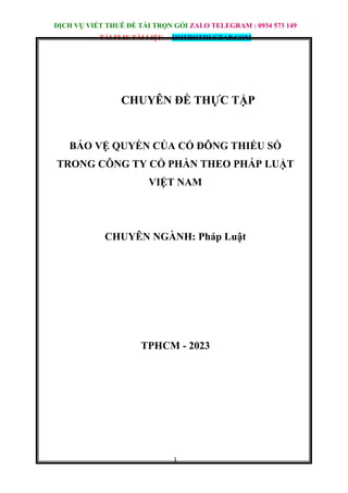 Chuyên Đề Bảo Vệ Quyền Của Cổ Đông Thiểu Số Trong Công Ty. | PDF