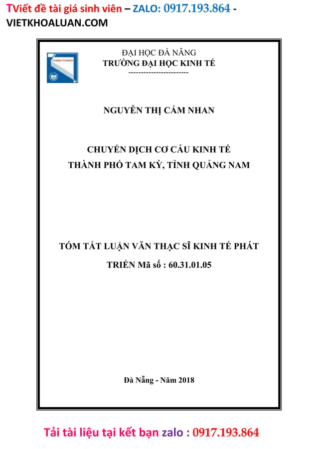 Chuyển dịch cơ cấu kinh tế thành phố Tam Kỳ, tỉnh Quảng Nam.doc