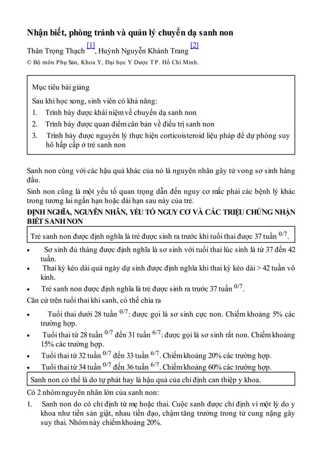 CHUYỂN DẠ SINH NON | PDF