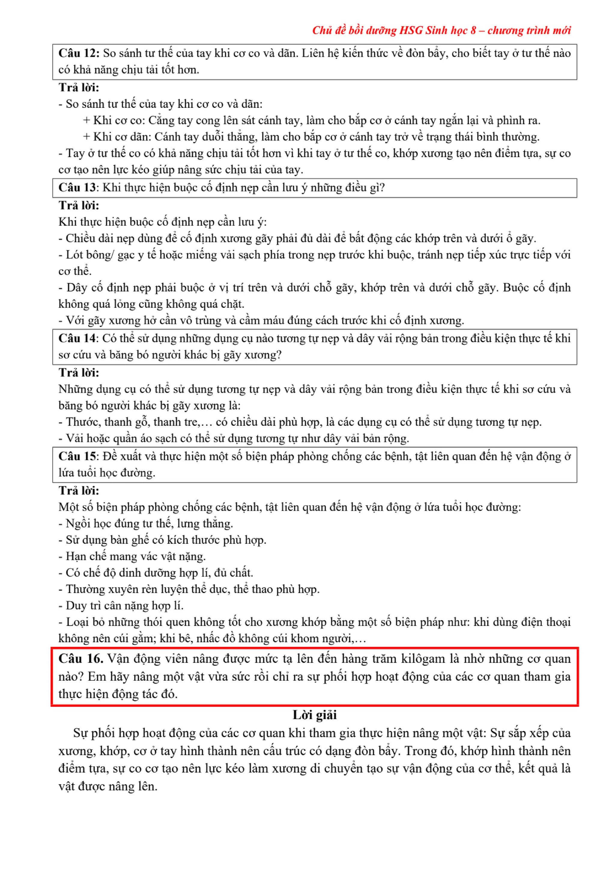 CHUYÊN ĐỀ DẠY HỌC SINH GIỎI KHOA HỌC TỰ NHIÊN - SINH HỌC 8 CHƯƠNG TRÌNH MỚI SINH HỌC CƠ THỂ ...