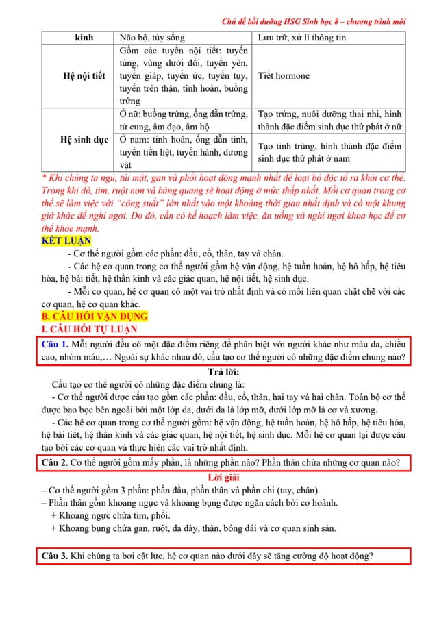 CHUYÊN ĐỀ DẠY HỌC SINH GIỎI KHOA HỌC TỰ NHIÊN - SINH HỌC 8 CHƯƠNG TRÌNH MỚI SINH HỌC CƠ THỂ ...