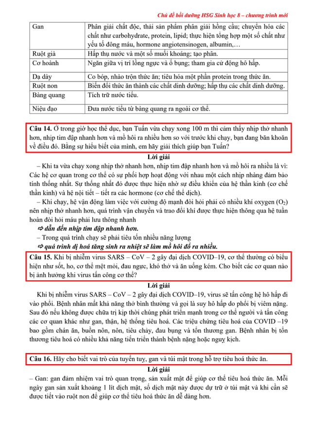 CHUYÊN ĐỀ DẠY HỌC SINH GIỎI KHOA HỌC TỰ NHIÊN - SINH HỌC 8 CHƯƠNG TRÌNH MỚI SINH HỌC CƠ THỂ ...
