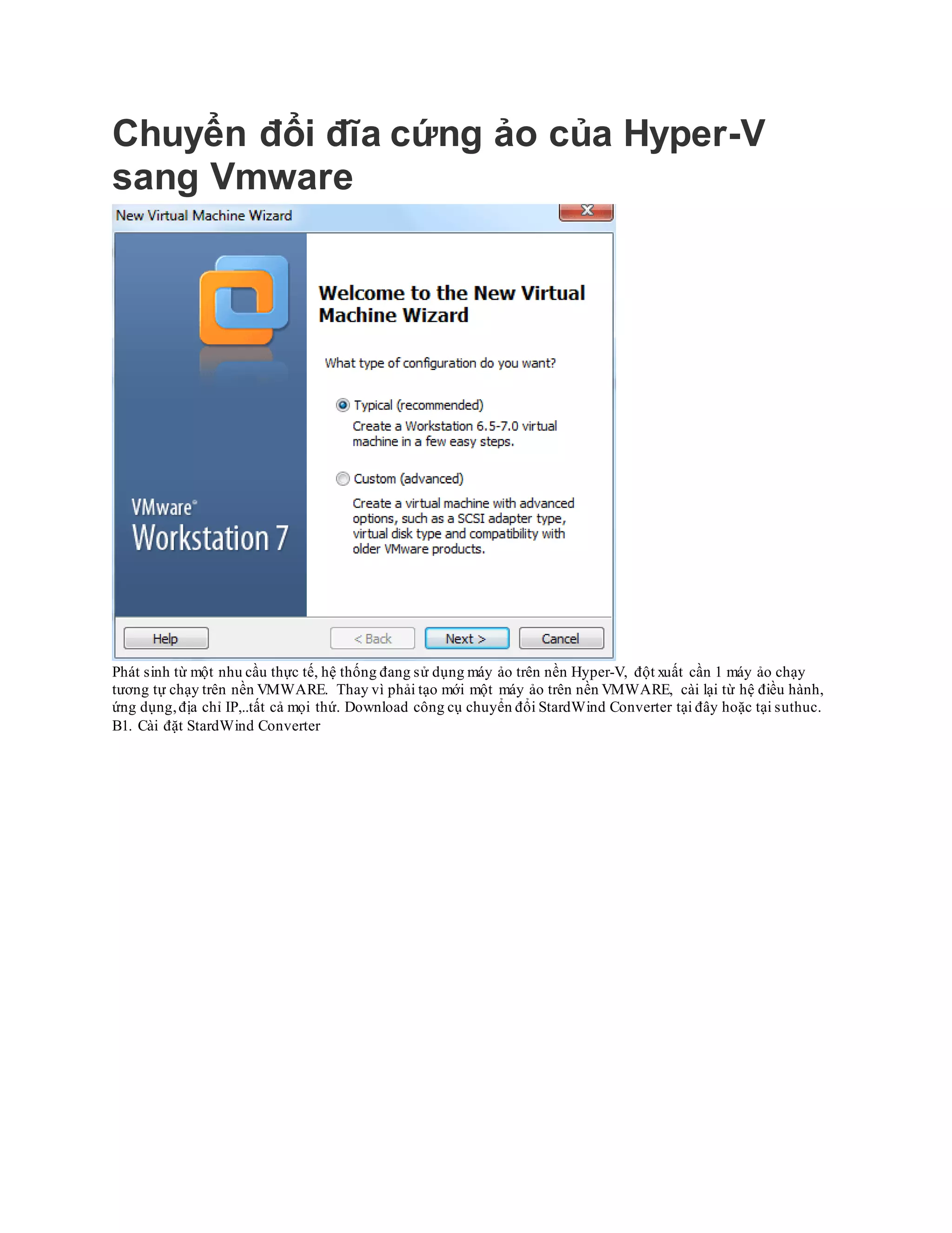 Chuyển đổi đĩa cứng ảo của hyper v to vmware workstation | DOCX