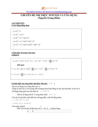 Chuyên đề nhị thức newton và ứng dụng | DOC