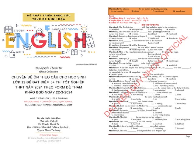 CHUYÊN ĐỀ ÔN THEO CÂU CHO HỌC SINH LỚP 12 ĐỂ ĐẠT ĐIỂM 5+ THI TỐT NGHIỆP THPT NĂM 2024 THEO FORM ...