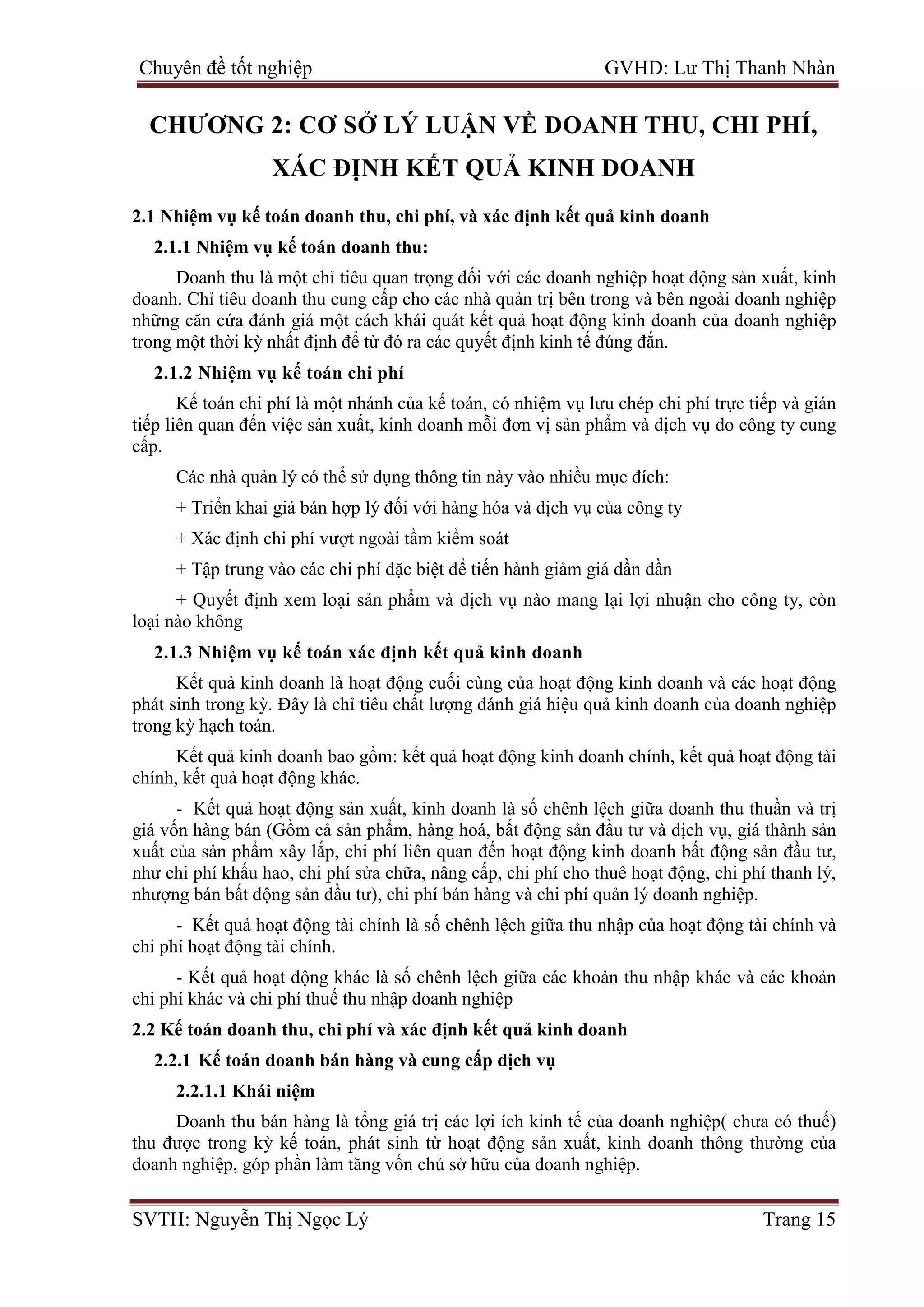 Chuyên Đề Tốt Nghiệp Kế Toán Doanh Thu, Chi Phí Và Xác Định Kết Quả Kinh Doanh Tại Công Ty | DOCX