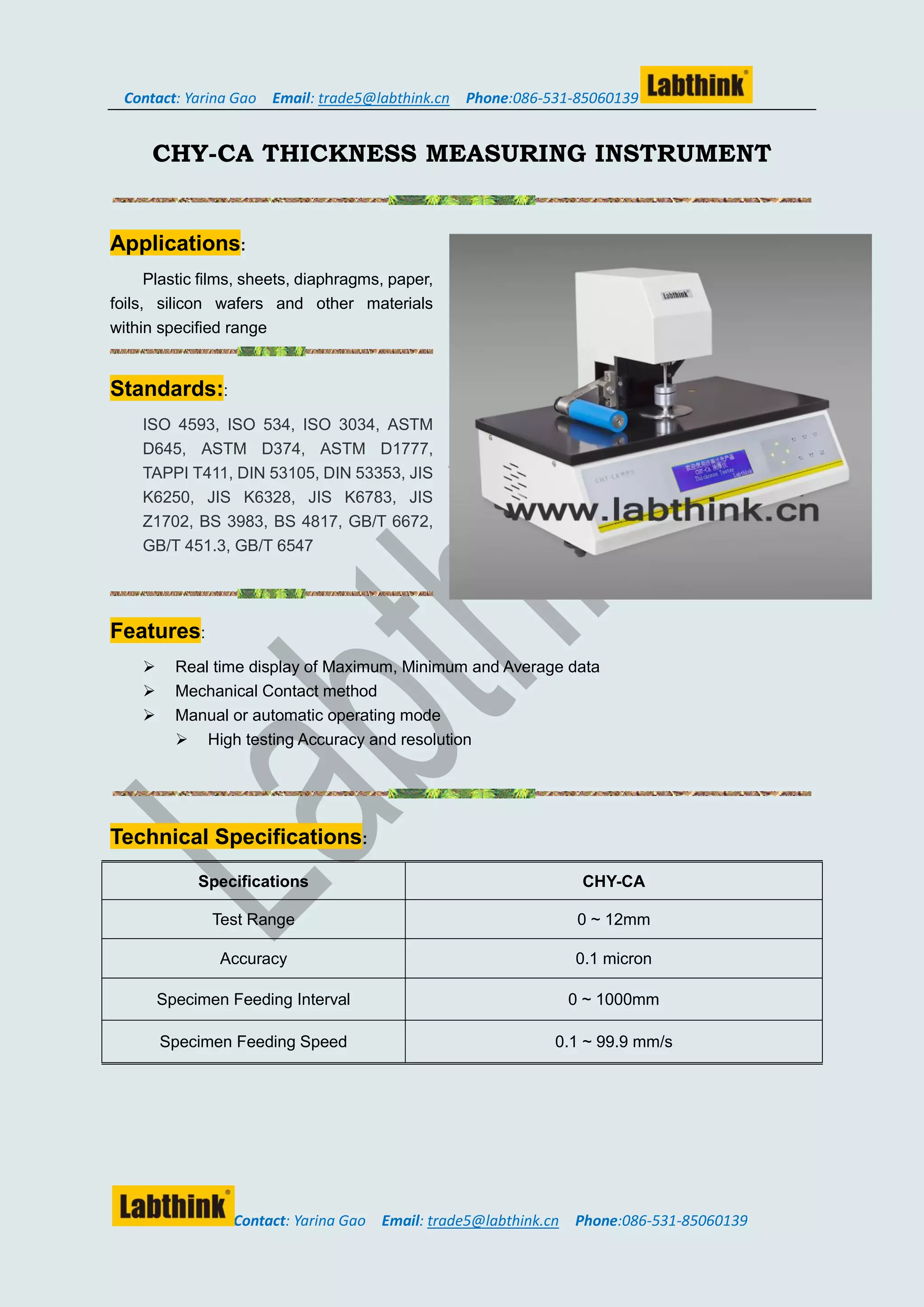 Thin film thickness Tester, Thickness Measurement | PDF