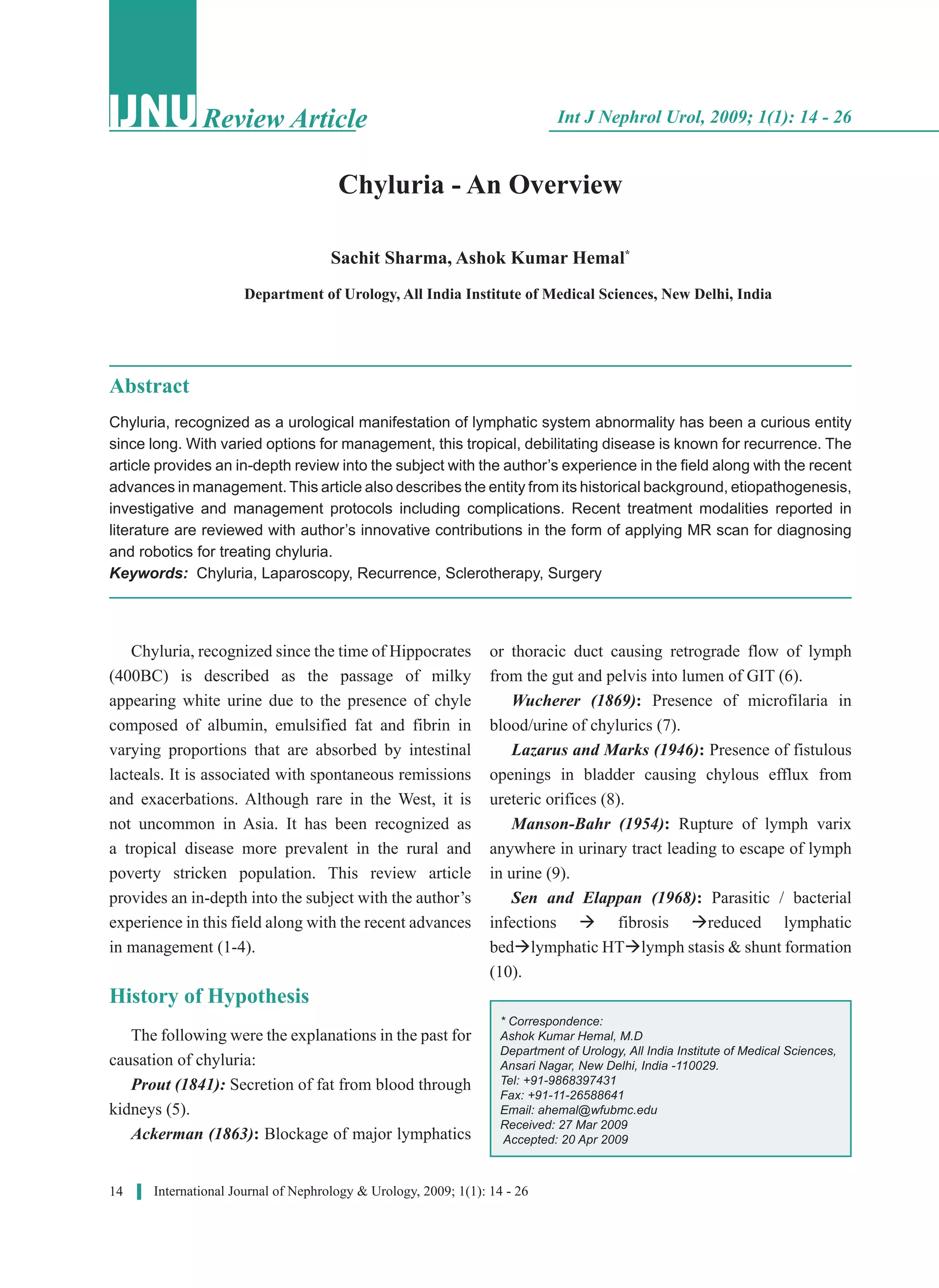 Chyluria -an_overview | PDF | Digestive Disorders | Diseases and Conditions