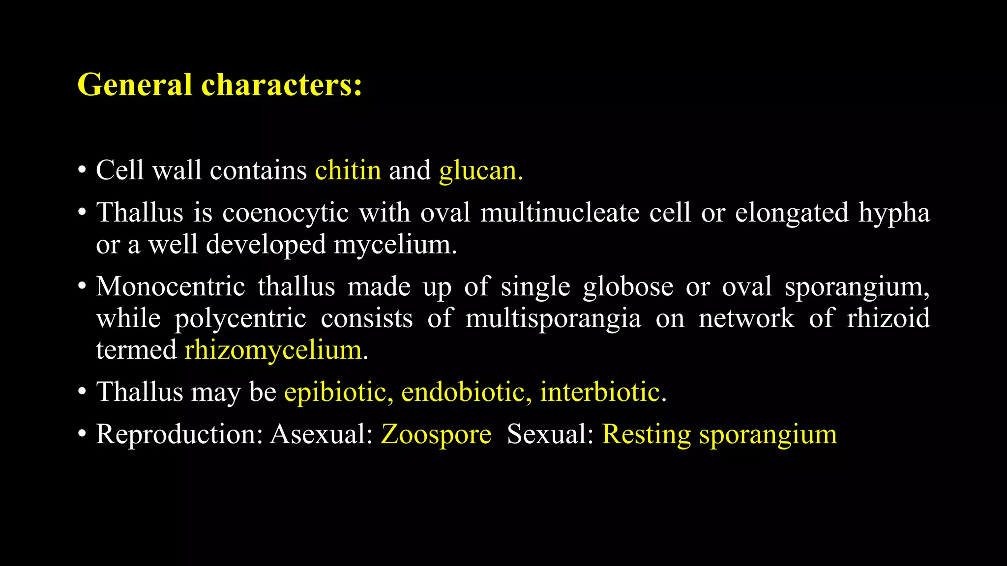 Chytridiomycota characters, taxonomy, life cycle of synchrium and major ...