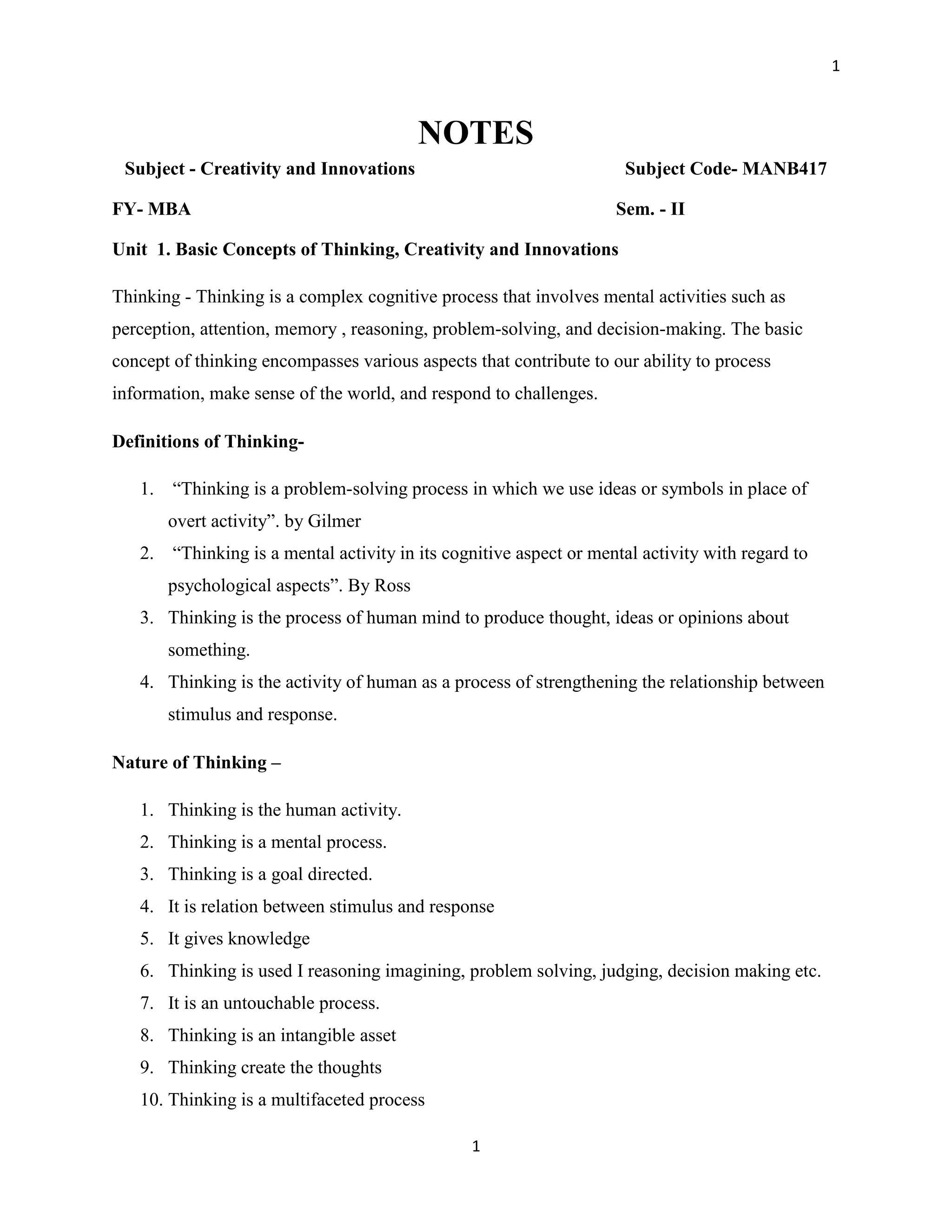 Creativity and Innovations -FY - II sem. | PDF