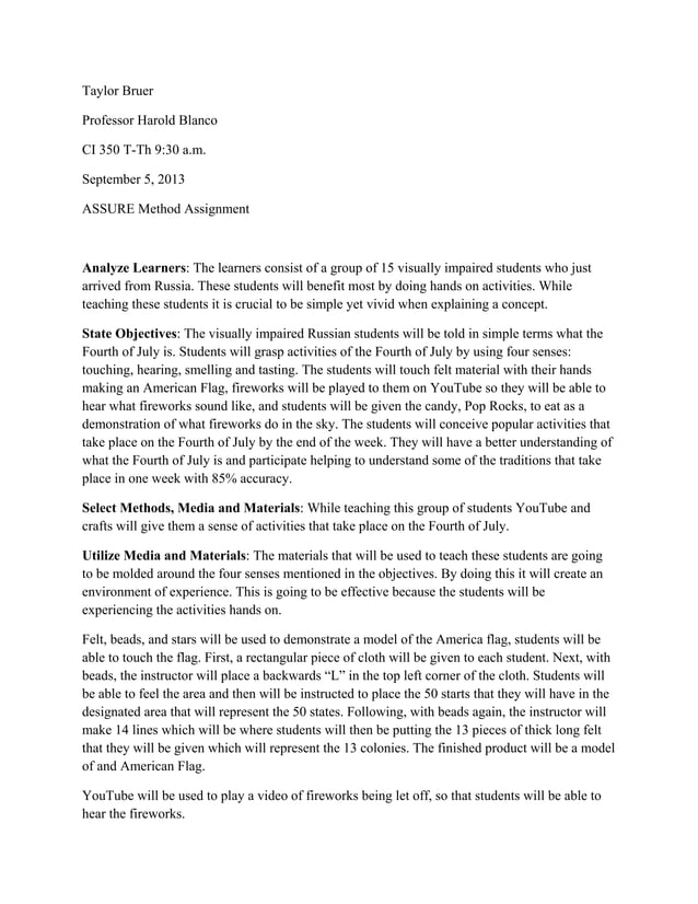 CI 350 Assure Method Assignment | PDF | Beadwork | Arts and Crafts