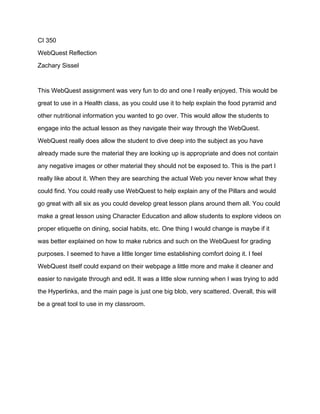 Ci 350 web quest reflection | PDF