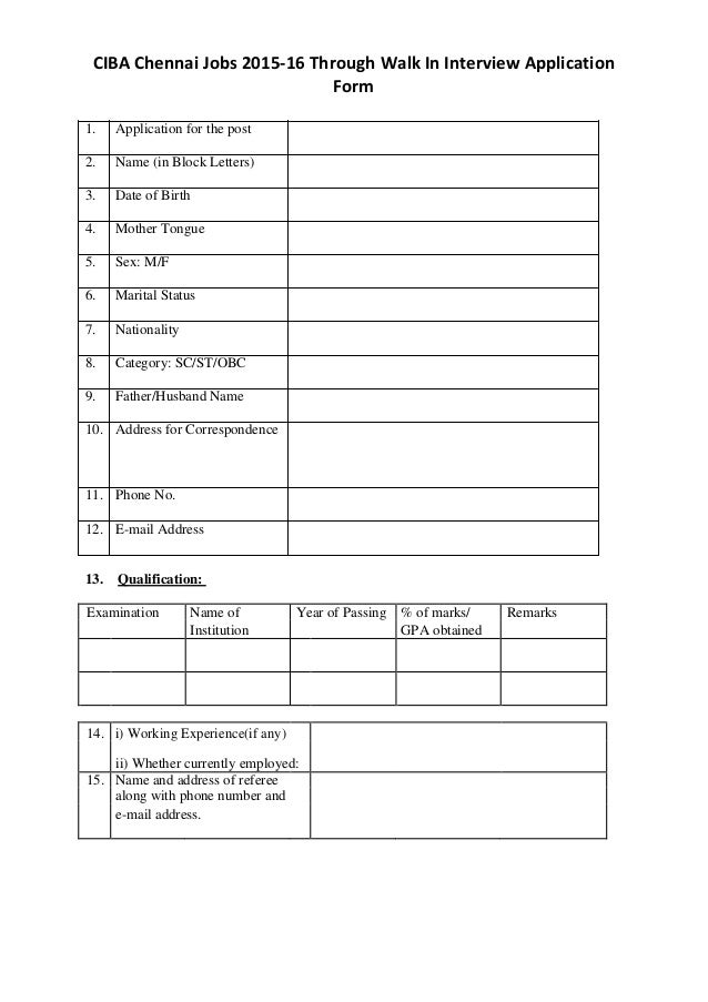 CIBA Chennai Jobs 2015-16 Through Walk In Interview For PFO Post