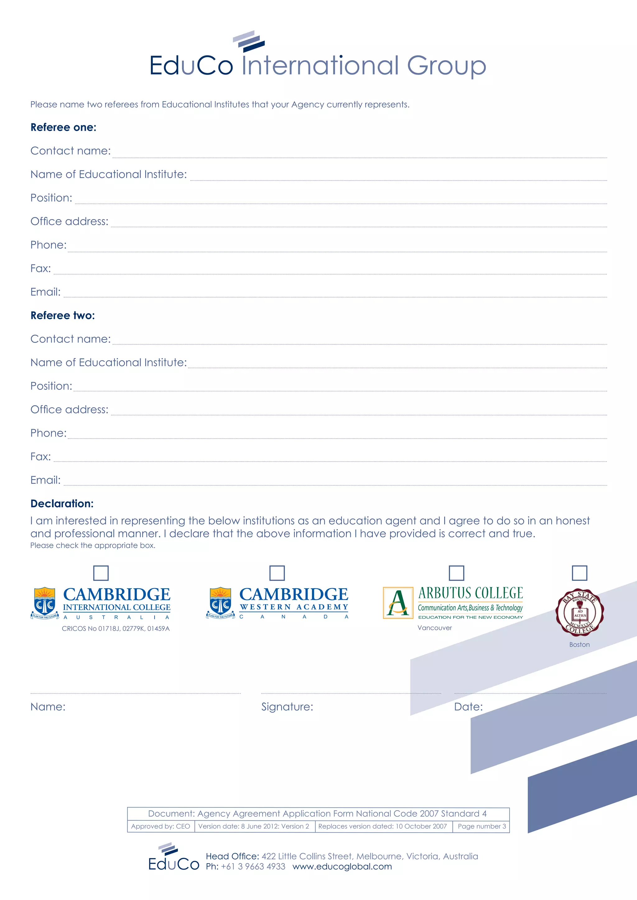 Cambridge International College Cic australia forms-2014-agent ...