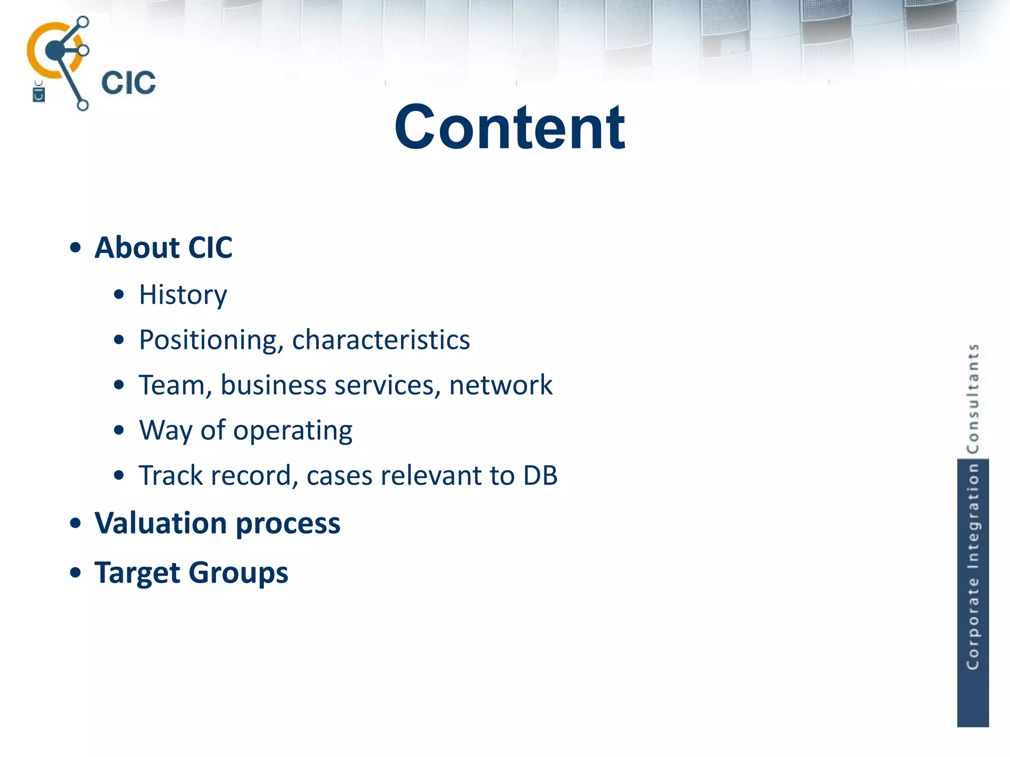 CIC company presentation | PPT