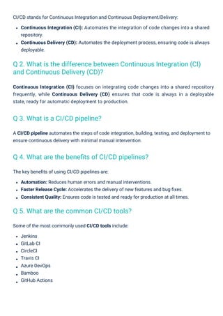 CI CD Pipeline Interview Questions PDF By ScholarHat | PDF
