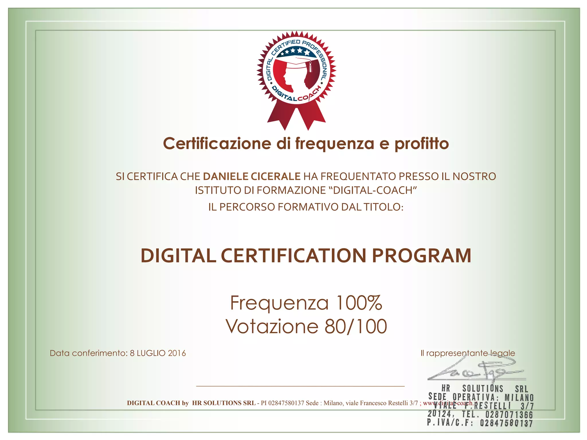 Certificazione di frequenza e profitto. Daniele Cicerale | PDF