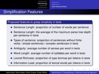 Identification of Translationese: A Machine Learning Approach | PPT