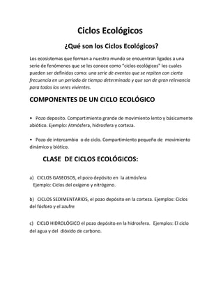 Ciclos Ecológicos (Trabajo escrito) | DOC
