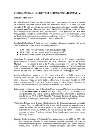 Ciclos longos de kondratieff e crise econômica mundial | DOC