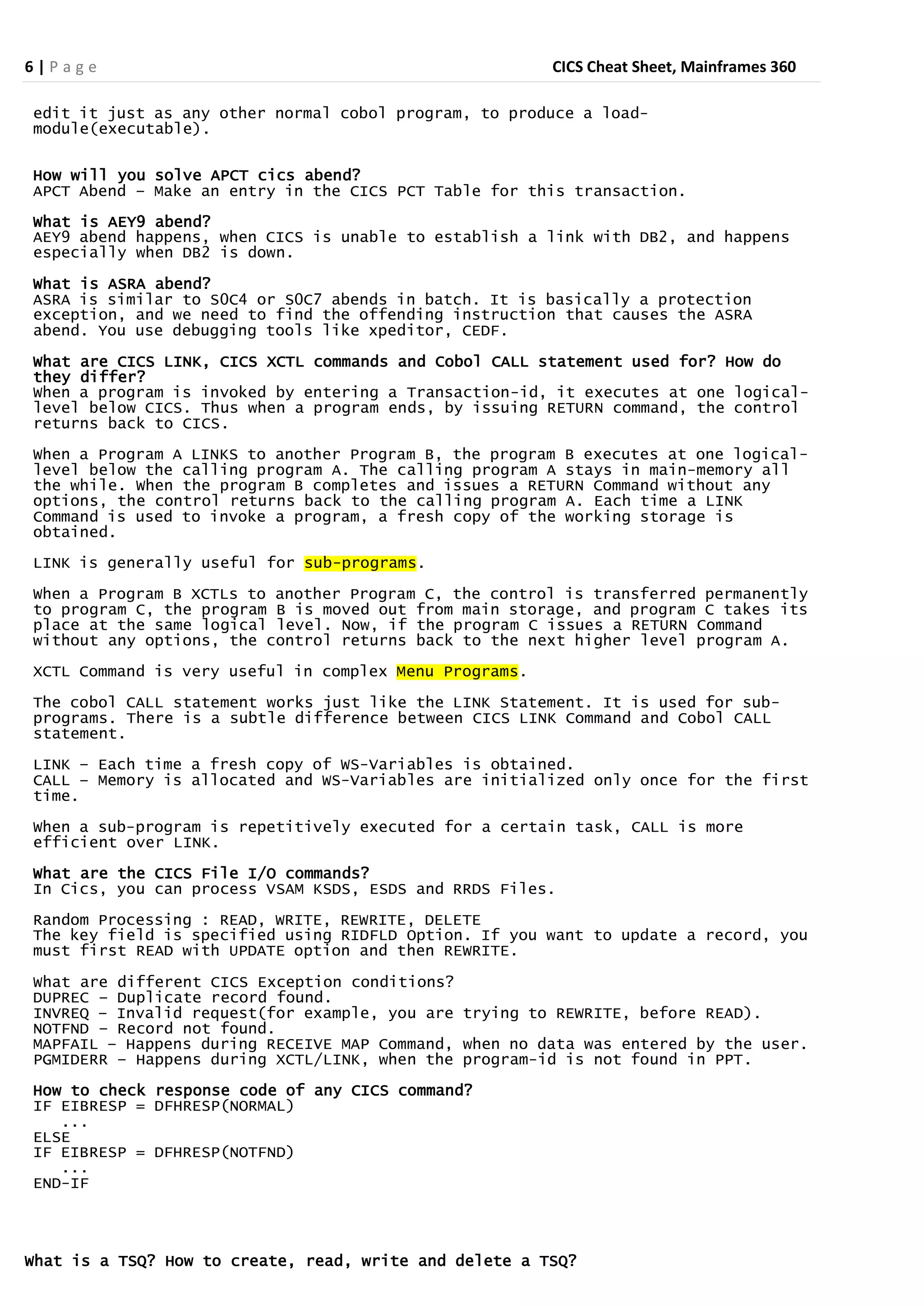 Cics cheat sheet | PDF