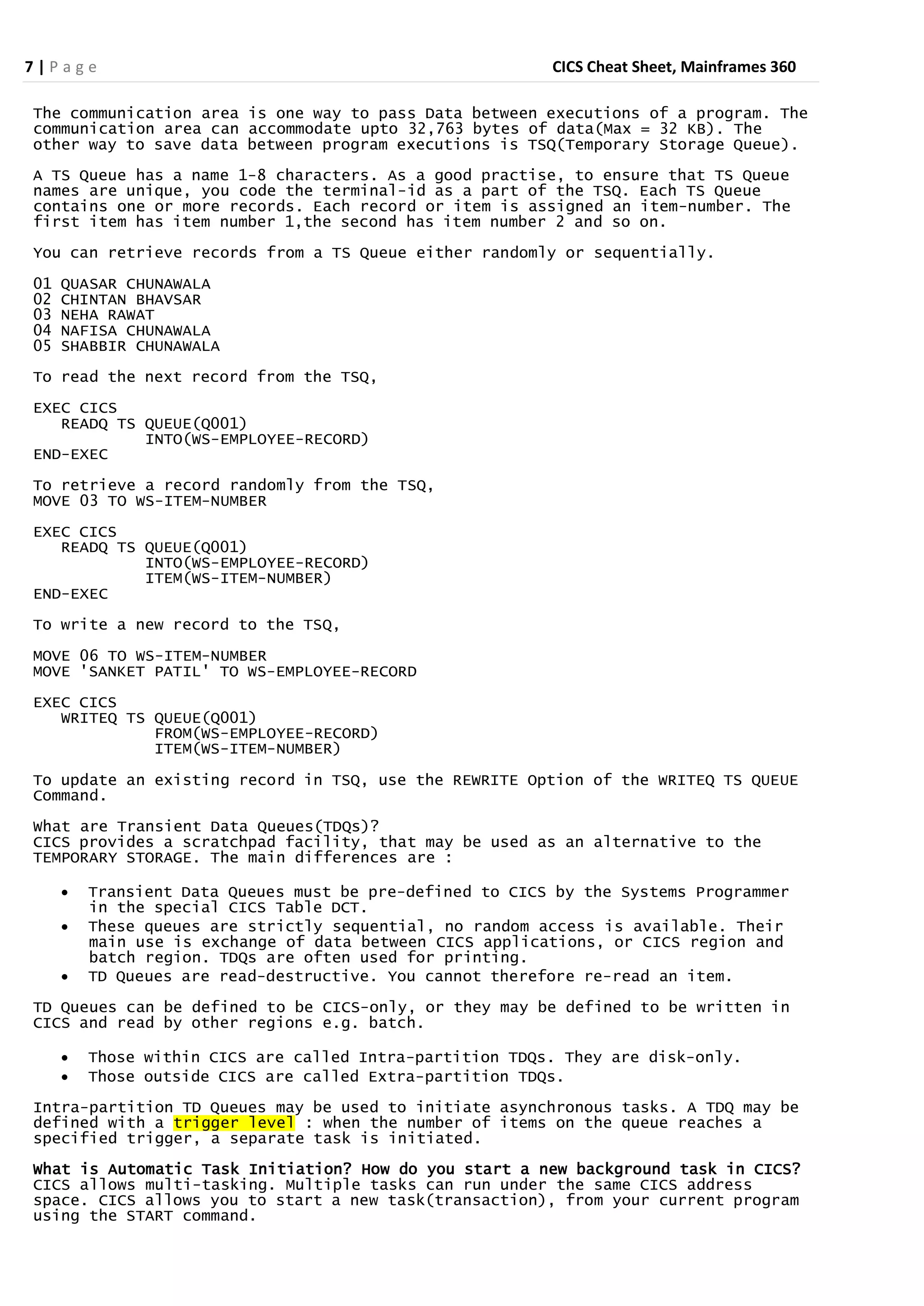 Cics cheat sheet | PDF