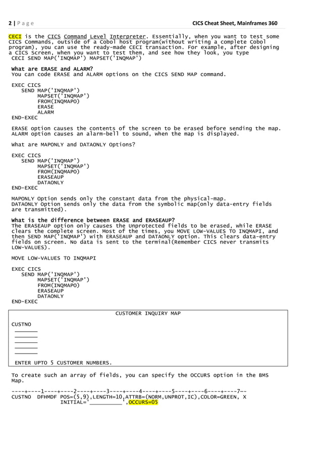 Cics cheat sheet | PDF | Operating Systems | Computer Software and Applications