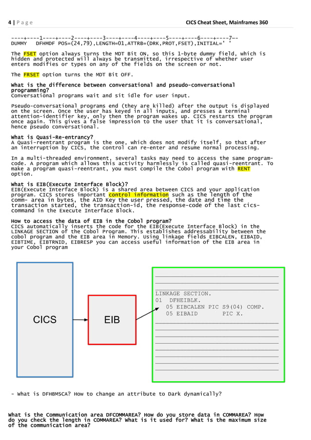 Cics cheat sheet | PDF | Operating Systems | Computer Software and Applications