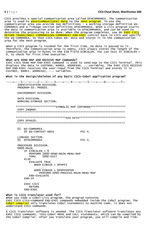 Cics cheat sheet | PDF | Operating Systems | Computer Software and Applications
