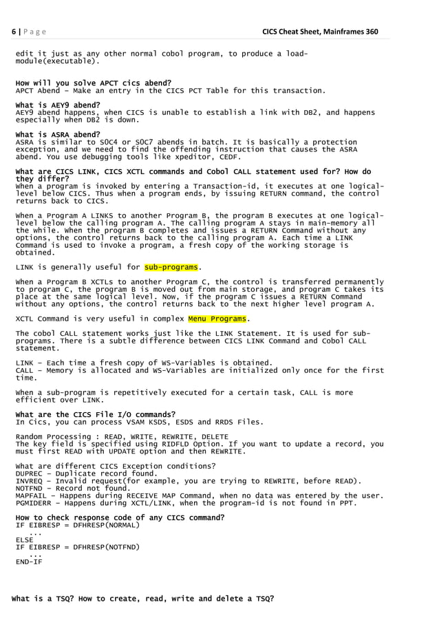 Cics cheat sheet | PDF | Operating Systems | Computer Software and Applications