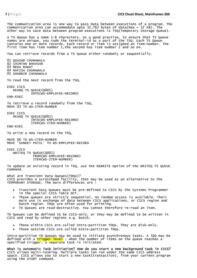 Cics cheat sheet | PDF | Operating Systems | Computer Software and Applications